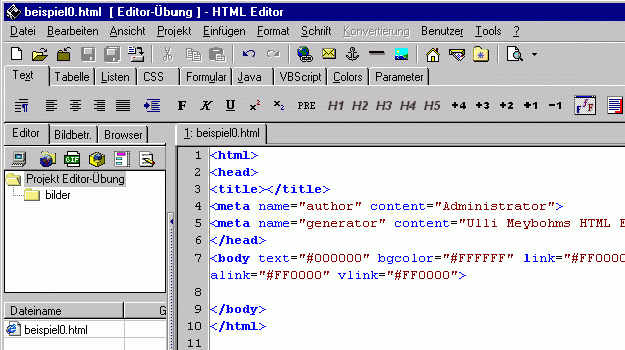 HTML EDITOR PHASE 5² - Gerüst einer HTML-Seite